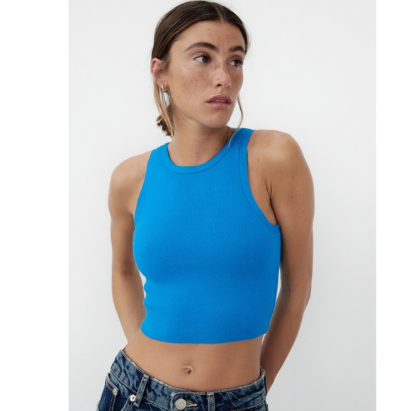 Zara | Tops | Nwt Zara Cropped Knit Ribbed Tank Top Blue Small | Poshmark